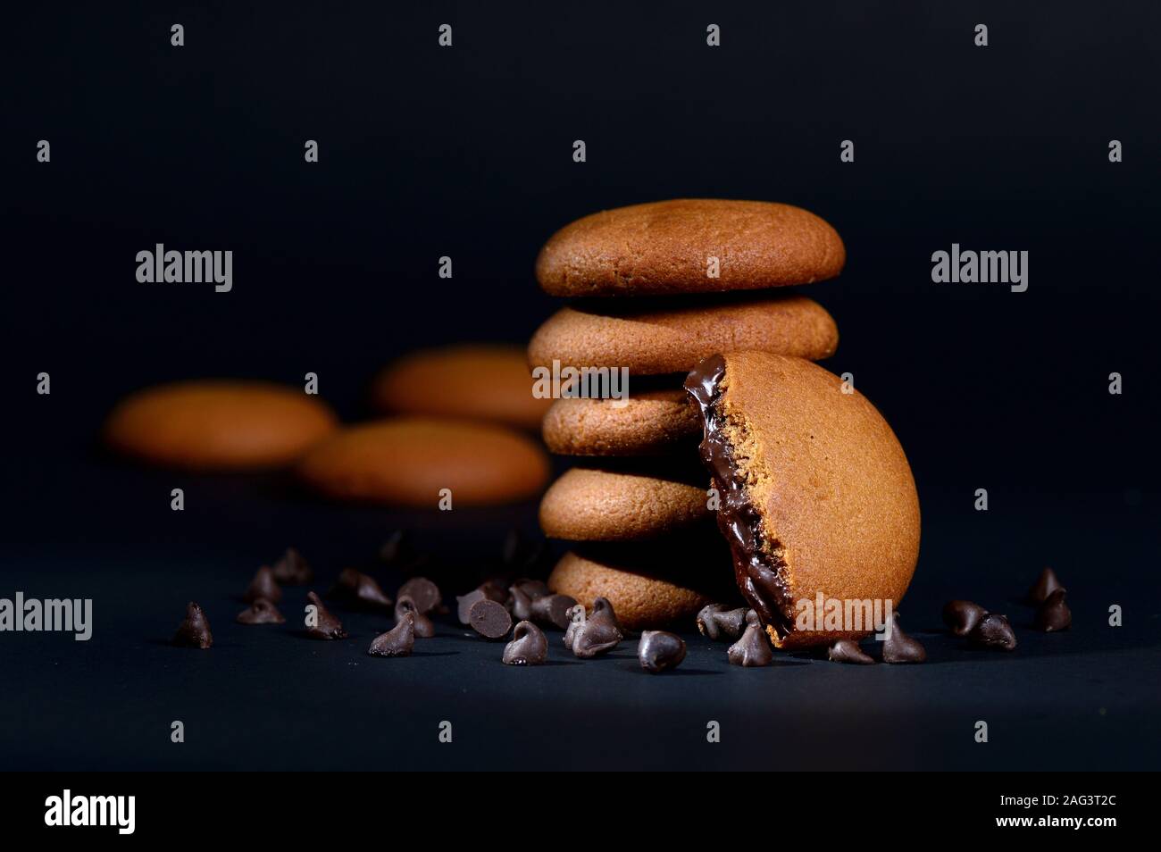 BISCUITS - Stack of delicious cream biscuits filled with chocolate ...