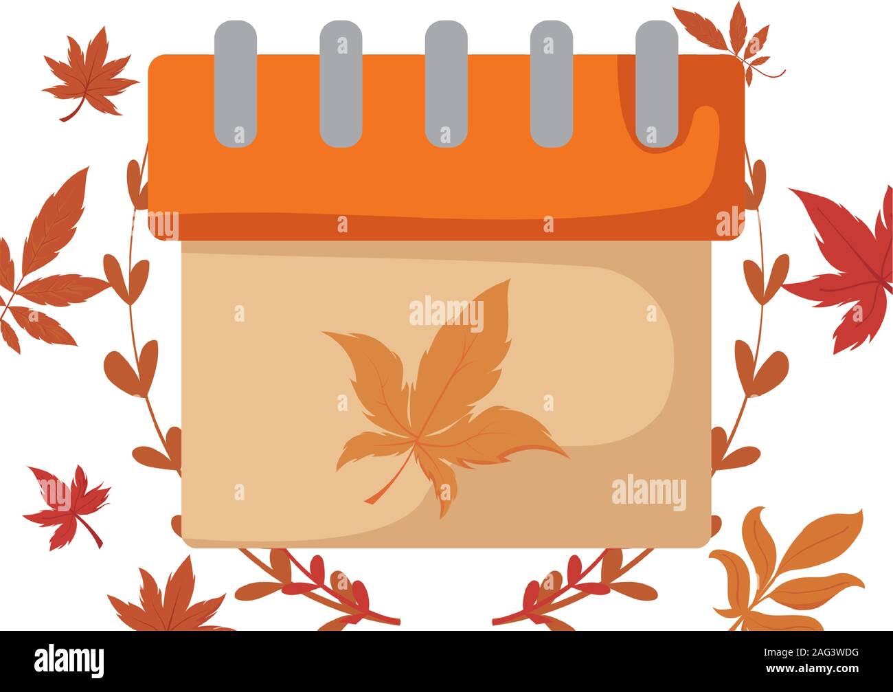 Leaves and autumn leaf inside calendar design, season nature ornament ...