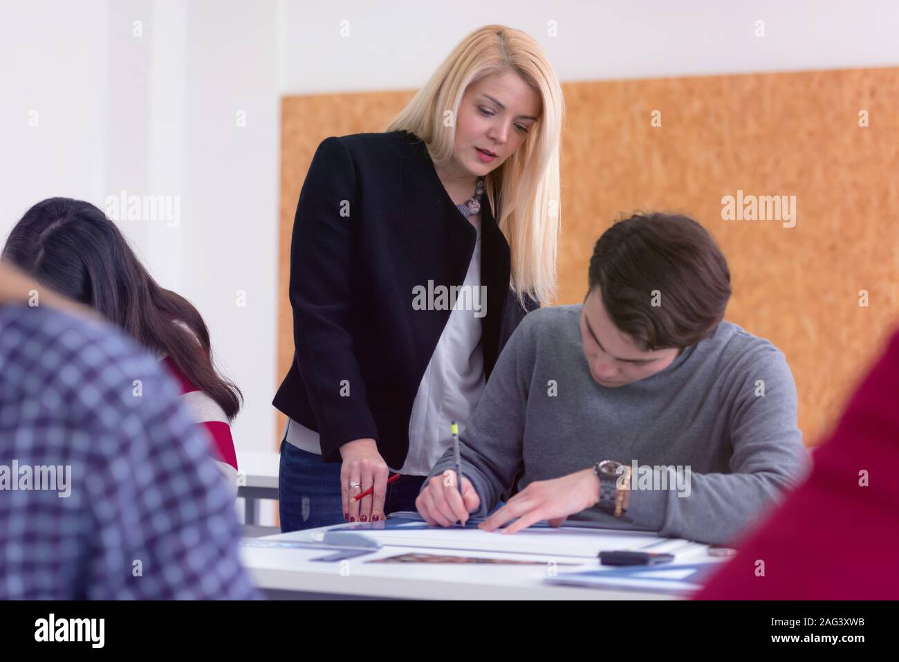 Female Architecture teacher at work. Female professor explain ...