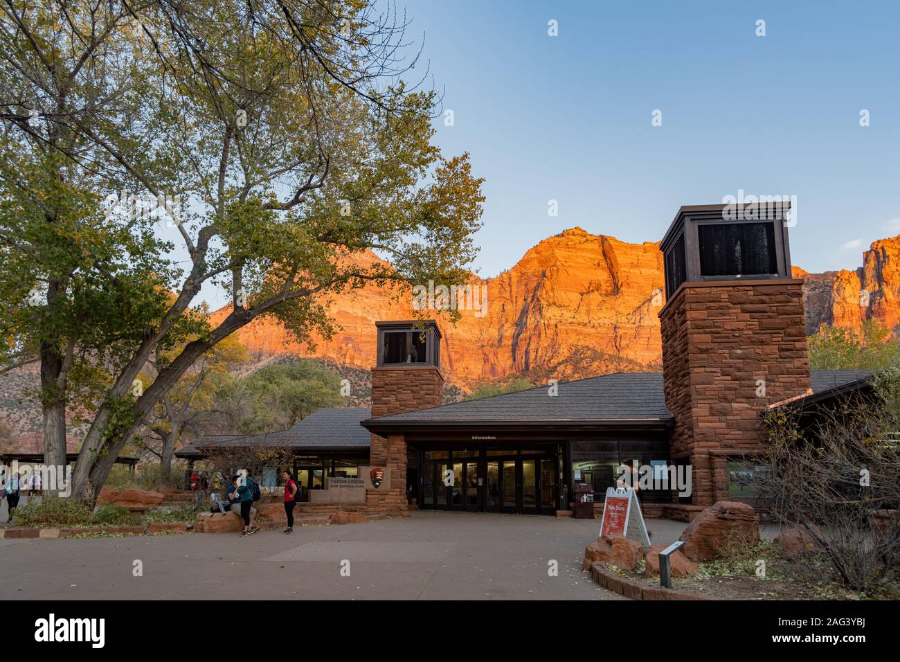 Utah, NOV 11: Car Exterior view of the visitor center of the Zion ...