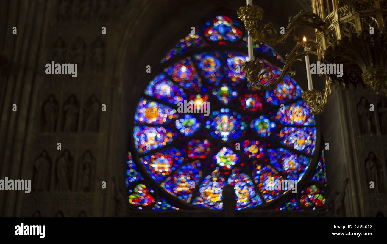 Beautiful shot of the inside of a building with a colorful window and ...
