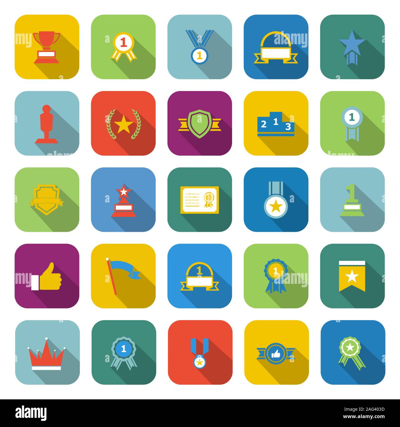 Winner color icons with long shadow, stock vector Stock Vector Image ...