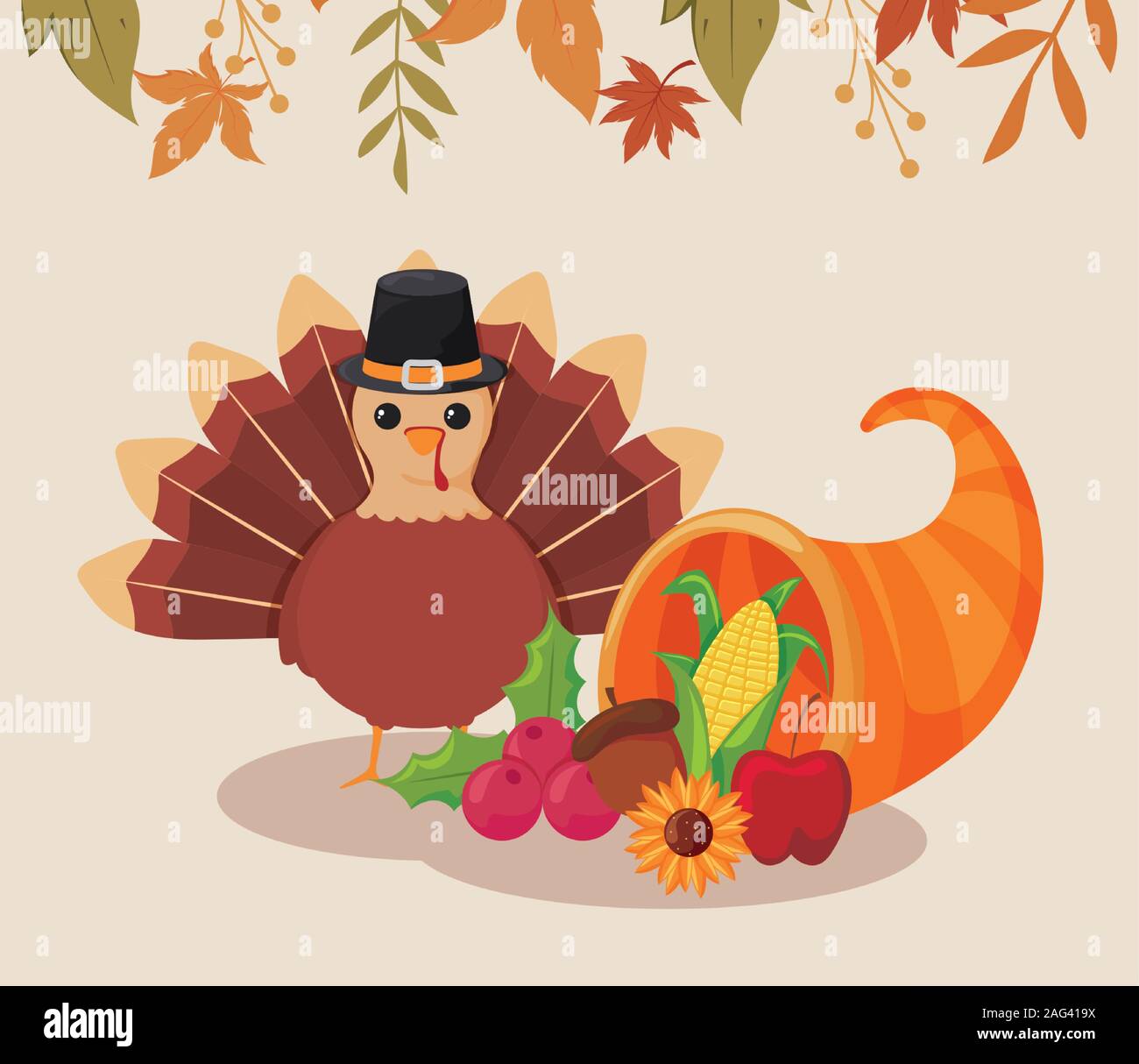 Turkey and plenty horn of thanksgiving day design, Autumn season ...