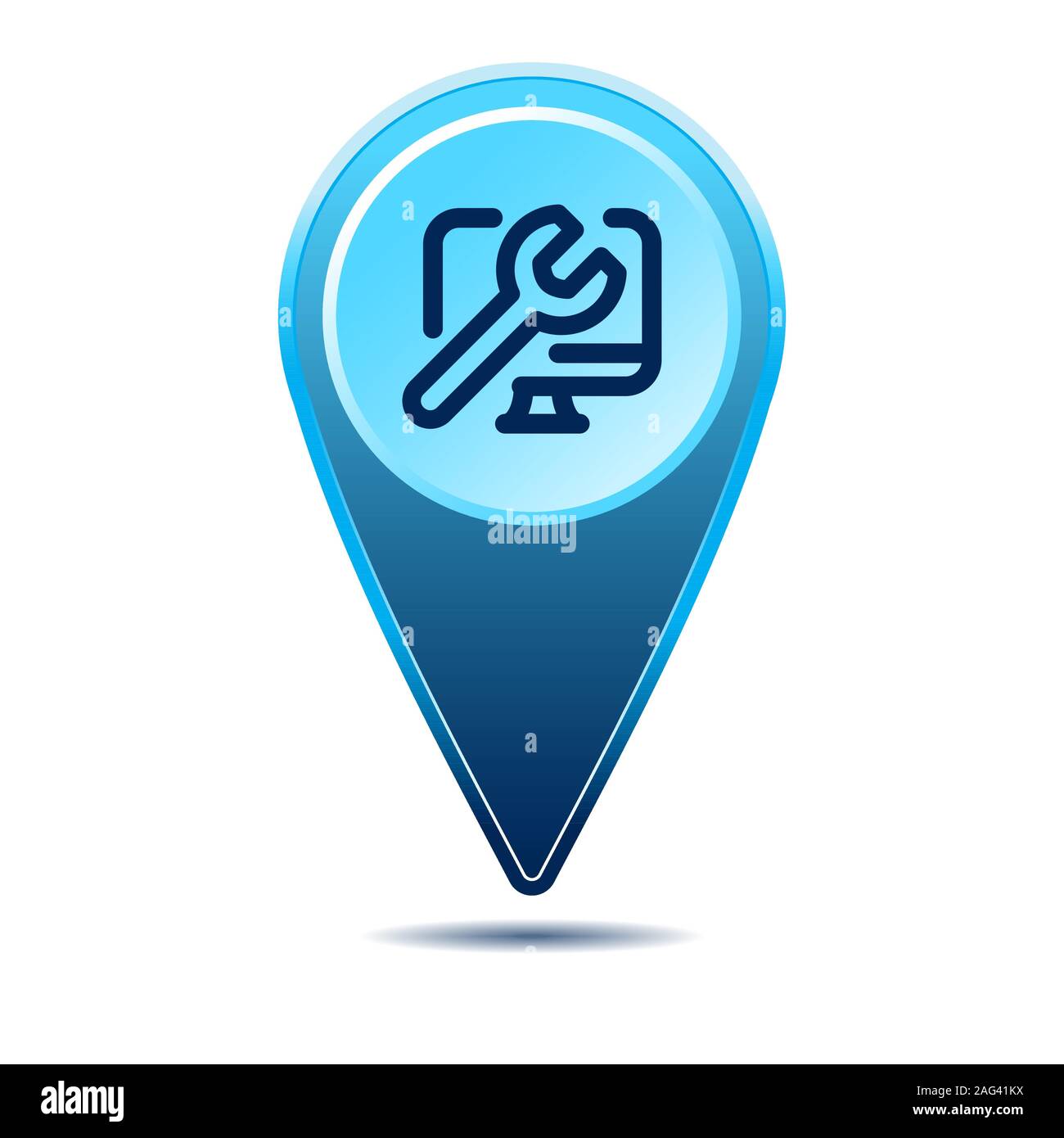 Geolocation map pin computer repair icon. Vector icon with shadow ...