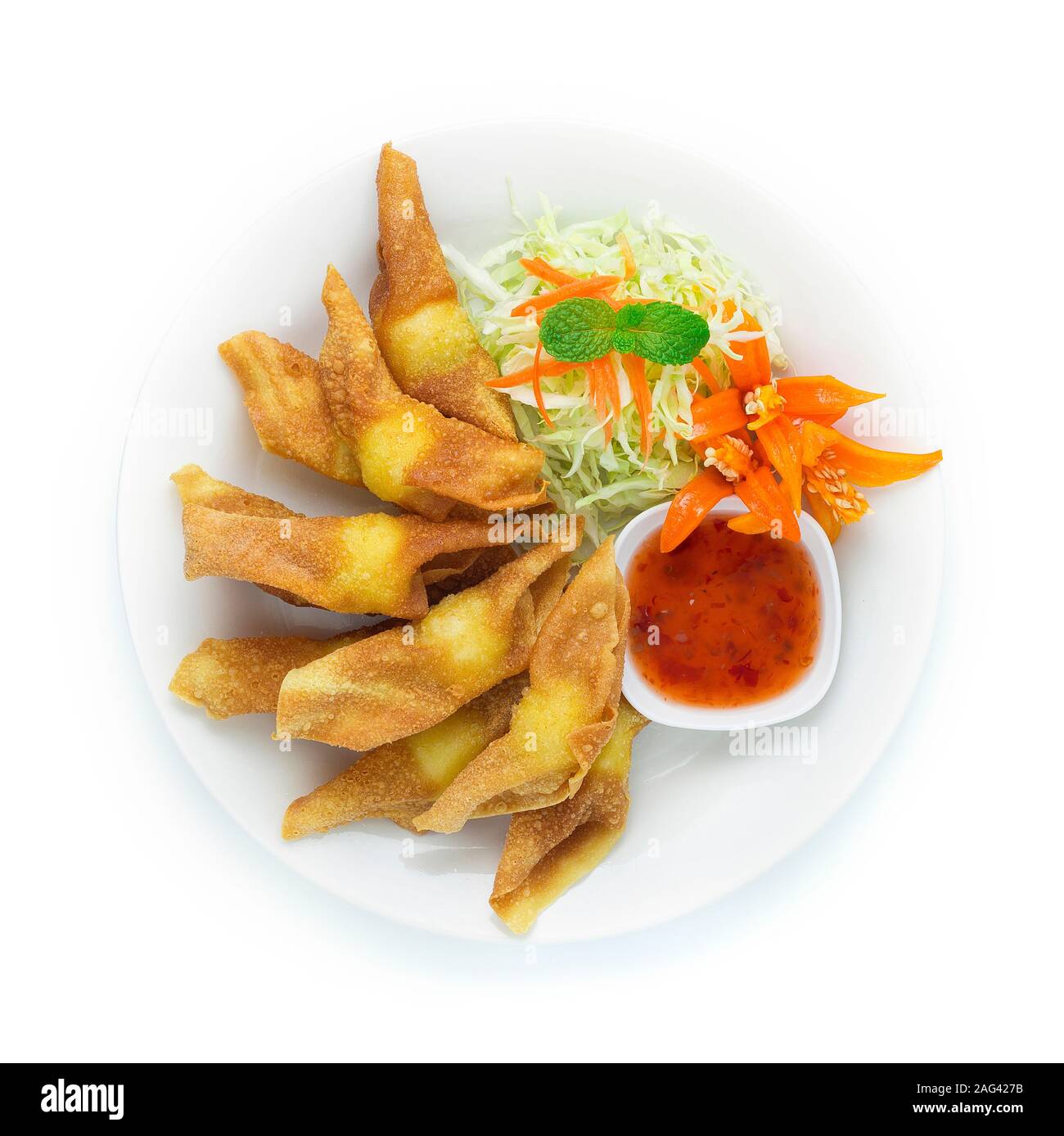 Crispy Wonton with Quail Egg Stuffed inside Served Sweet Chili dipping ...