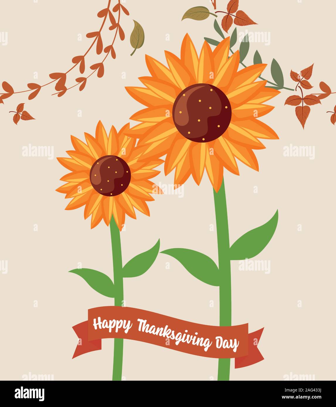 Sunflower and leaves of thanksgiving day design, Autumn season holiday ...