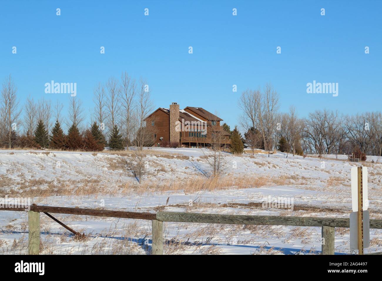 Brick house on a snow covered land in Minnesota Stock Photo - Alamy