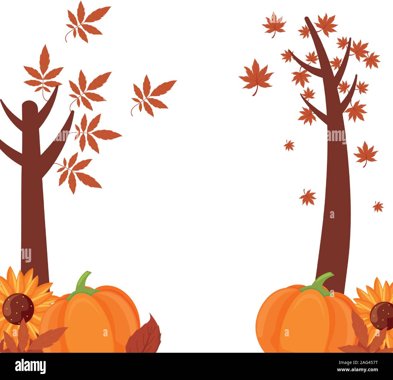 Autumn trees and pumpkins design, season nature ornament garden ...