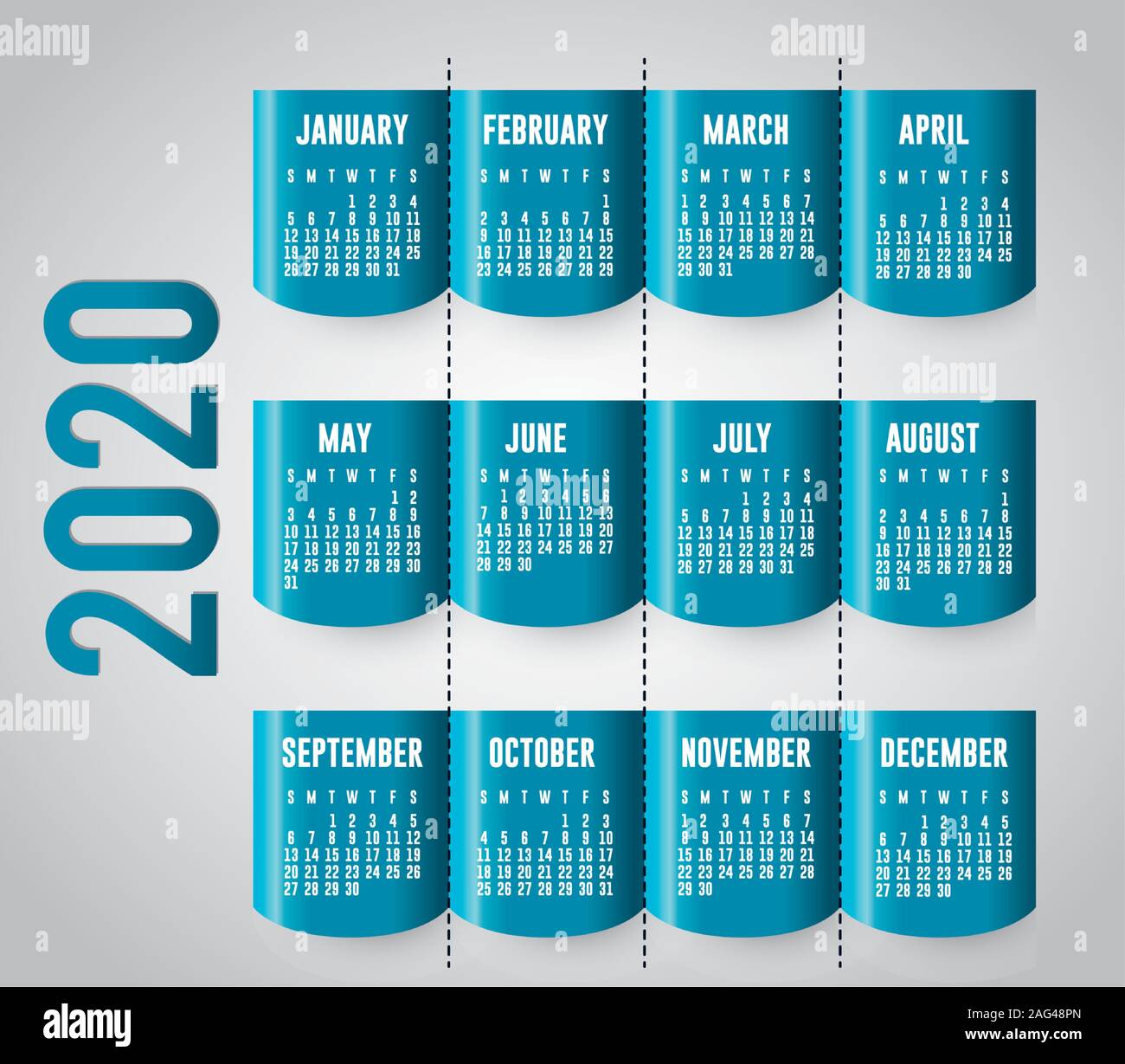 blue and silver 2020 calendar design, Planner time event moth date day ...