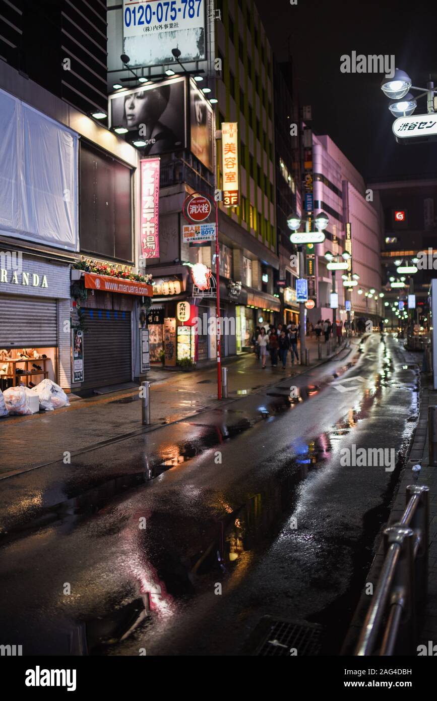 Rainy night in Shibuya, Tokyo, Japan Stock Photo - Alamy