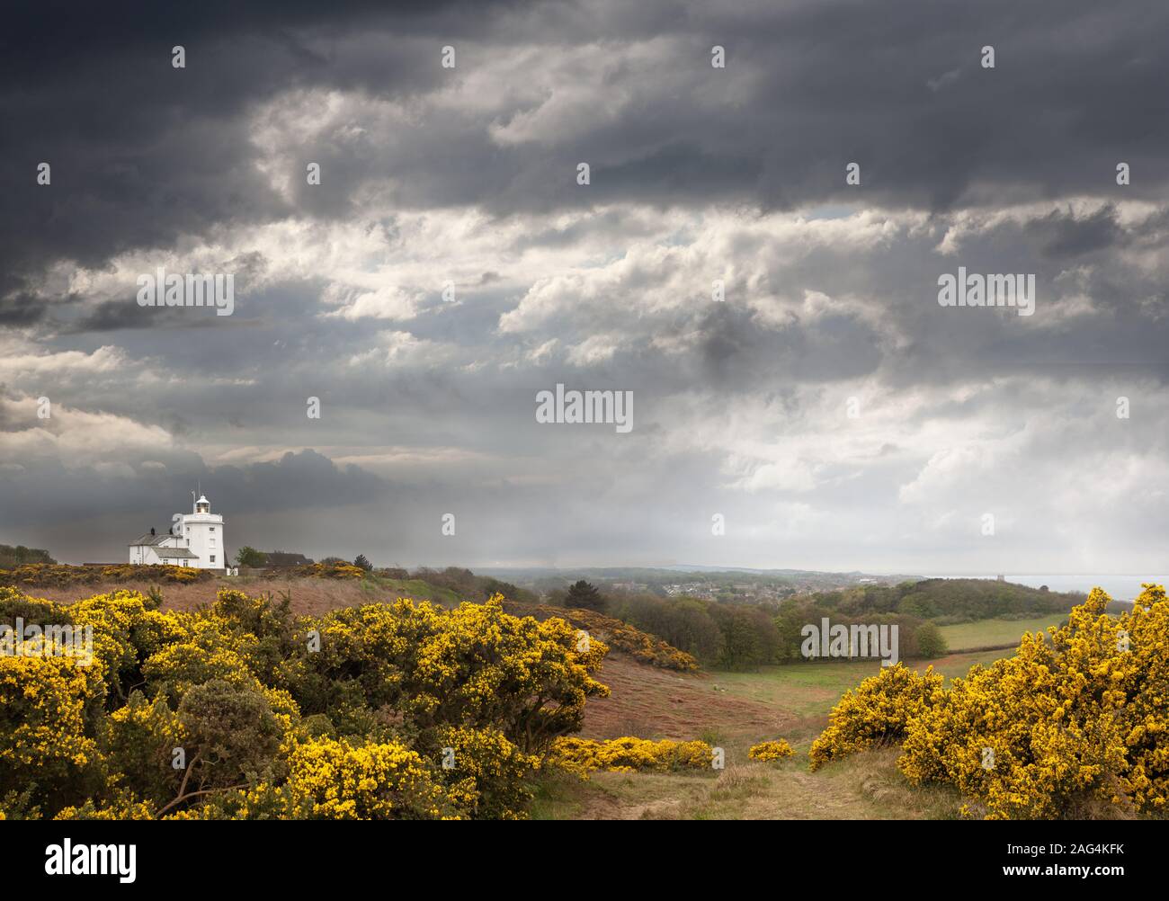 High angle shot of the Cromer Lighthouse in North Norfolk of the United ...