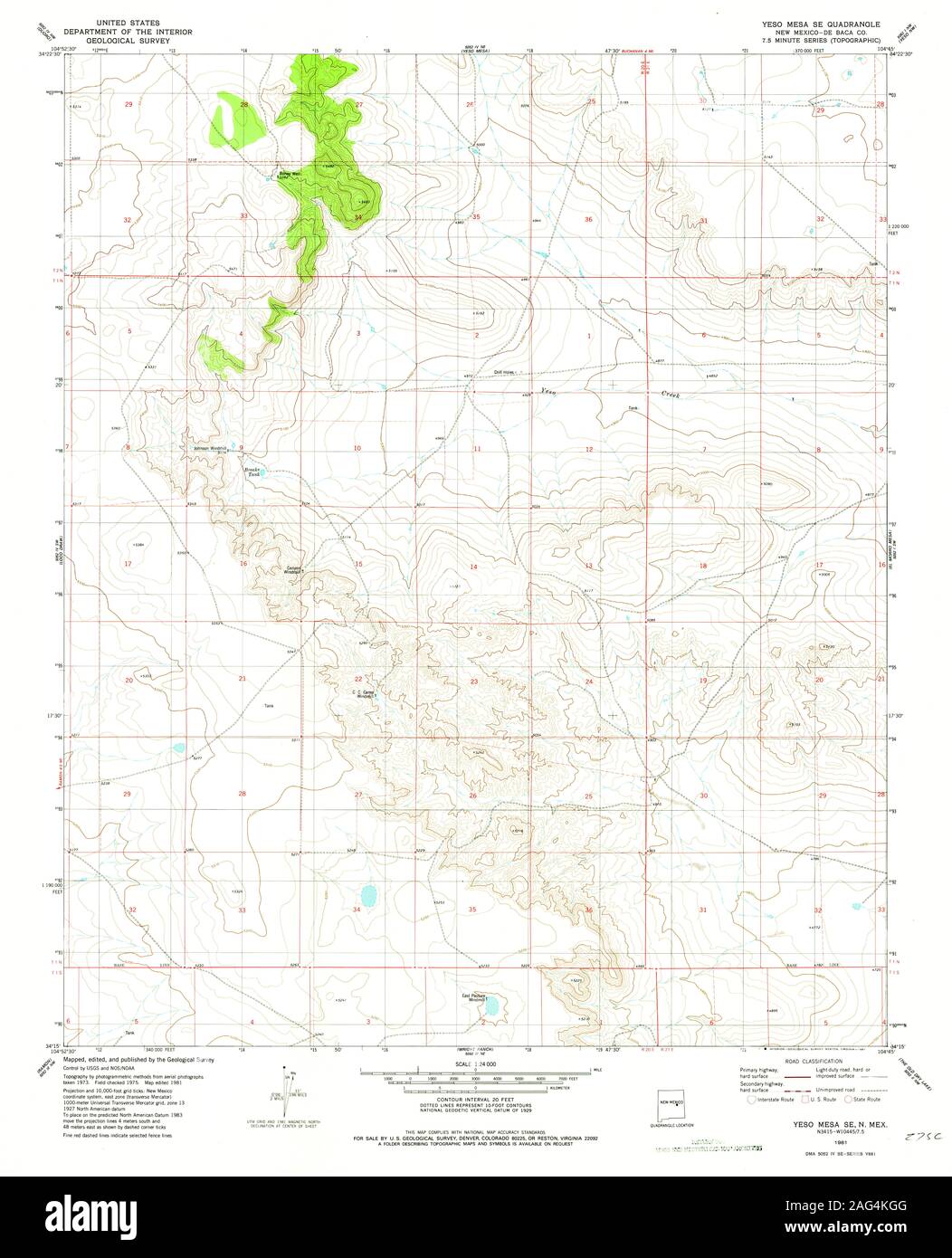 USGS TOPO Map New Mexico NM Yeso Mesa SE 193642 1981 24000 Restoration ...