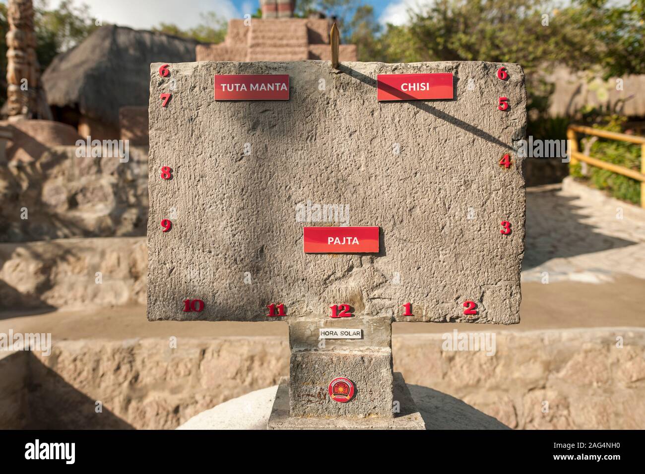 Solar clock at the Intiñan museum on the equator in the city of Quito ...