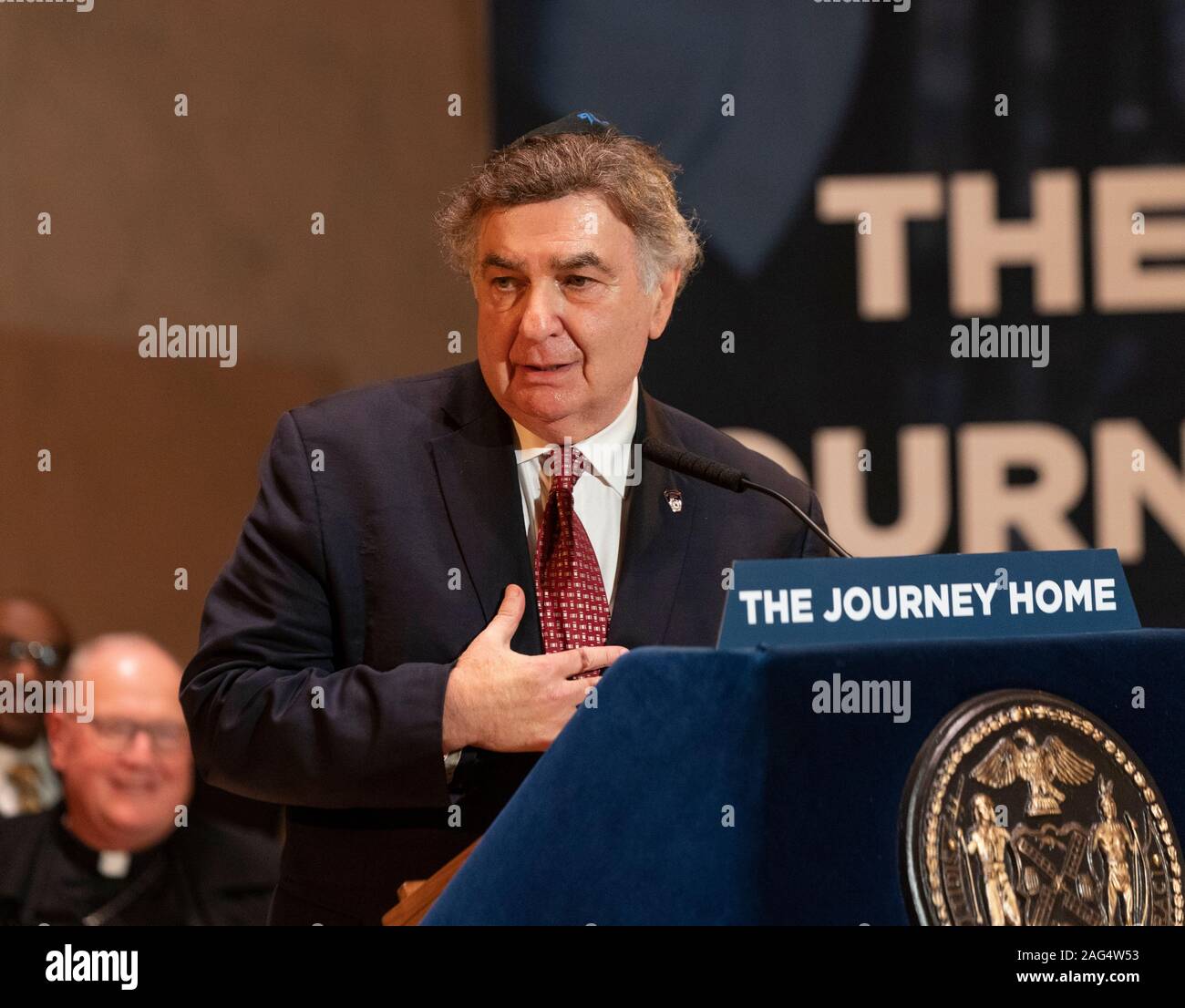 New York, NY - December 17, 2019: Rabbi Joseph Potasnik speaks at mayor ...