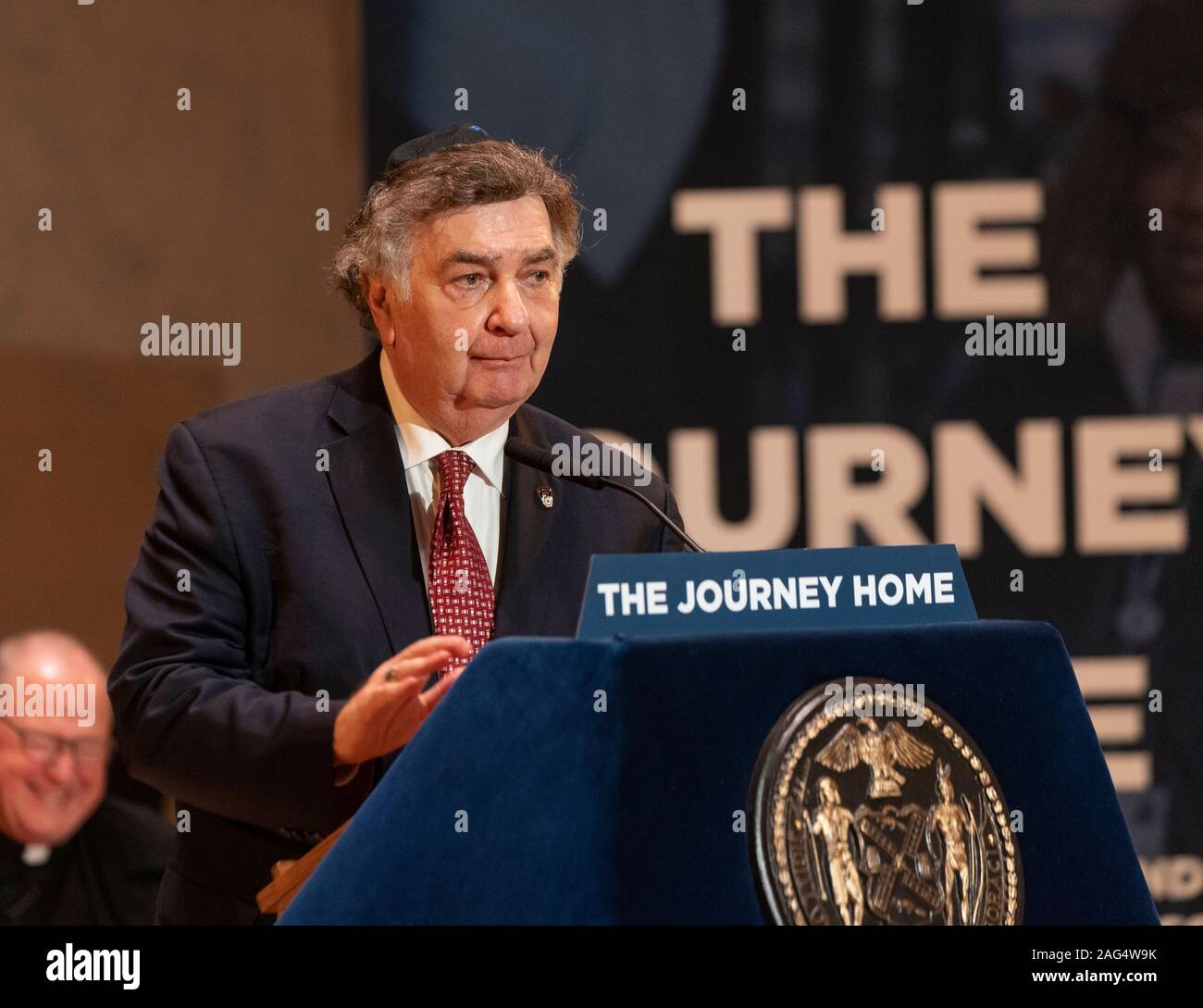 New York, NY - December 17, 2019: Rabbi Joseph Potasnik speaks at mayor ...