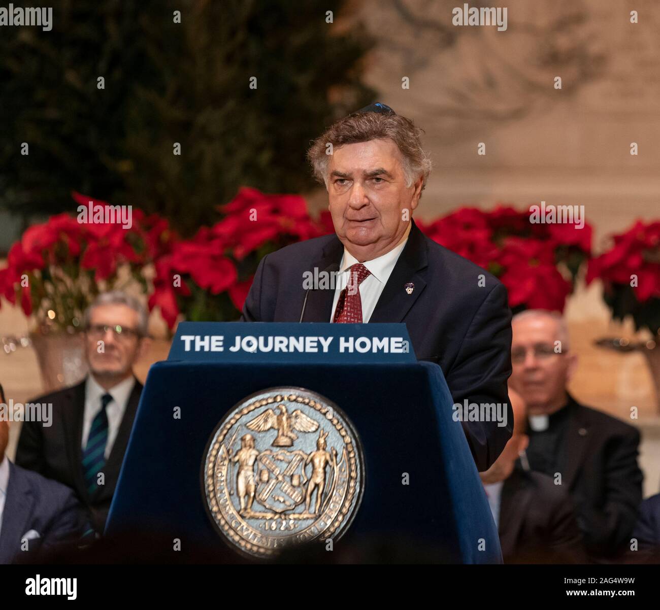 New York, NY - December 17, 2019: Rabbi Joseph Potasnik speaks at mayor ...
