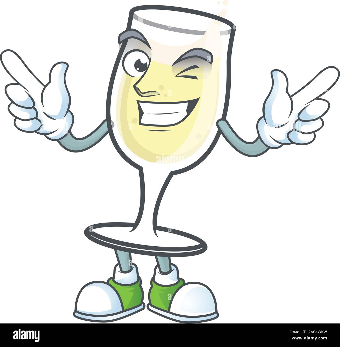 Funny champagne glass cartoon character style with Wink eye. Vector ...