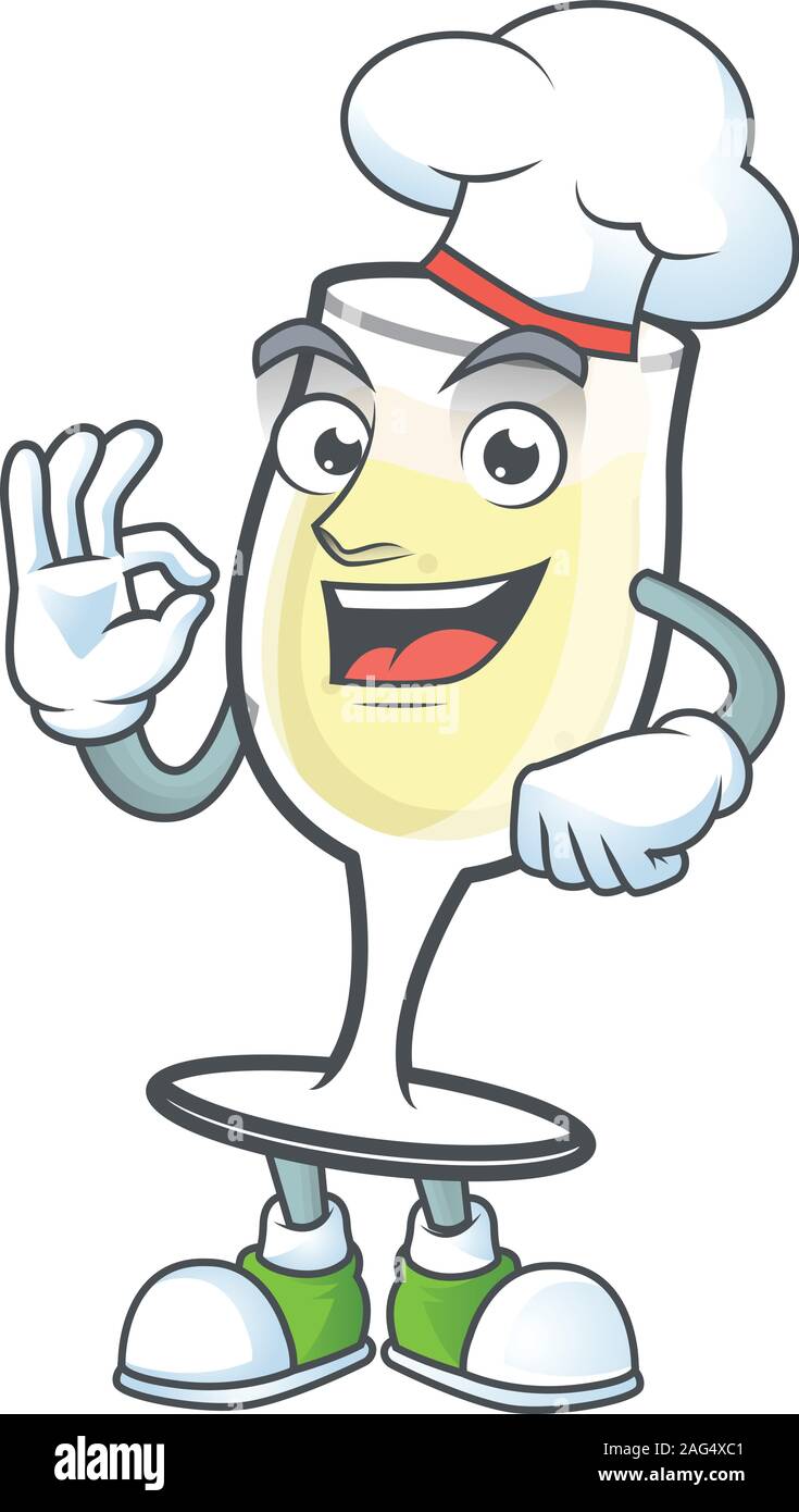 Smiley Face chef champagne glass character with white hat. Vector ...