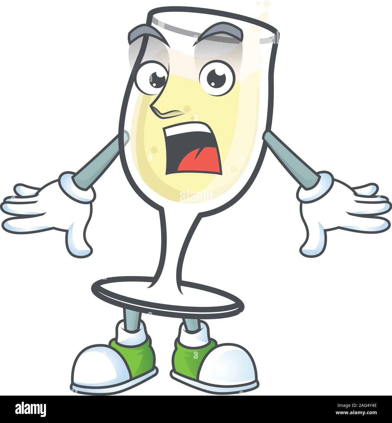Surprised champagne glass gesture on cartoon mascot design. Vector ...