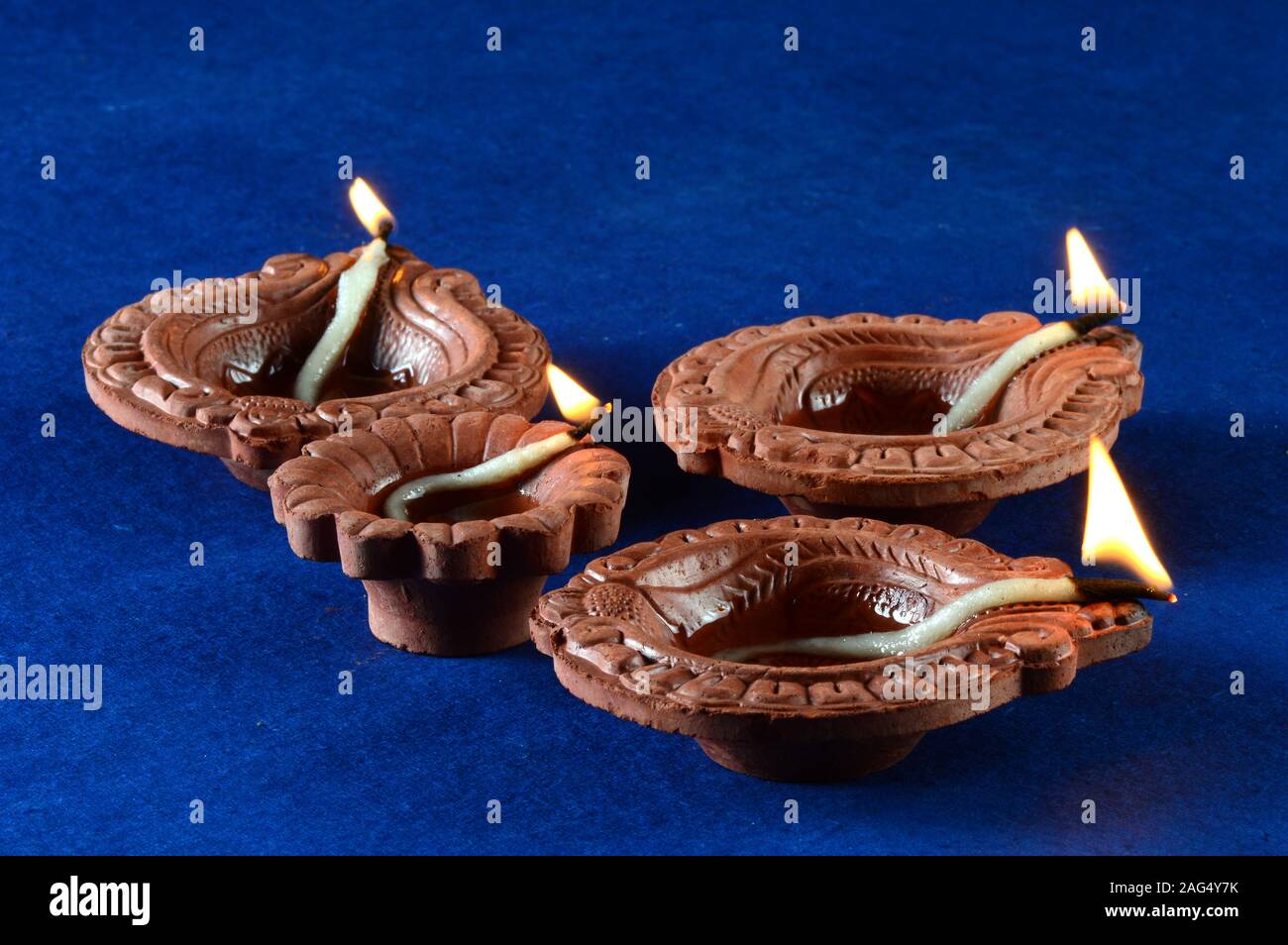Clay diya lamps lit during diwali celebration. Greetings Card Design ...