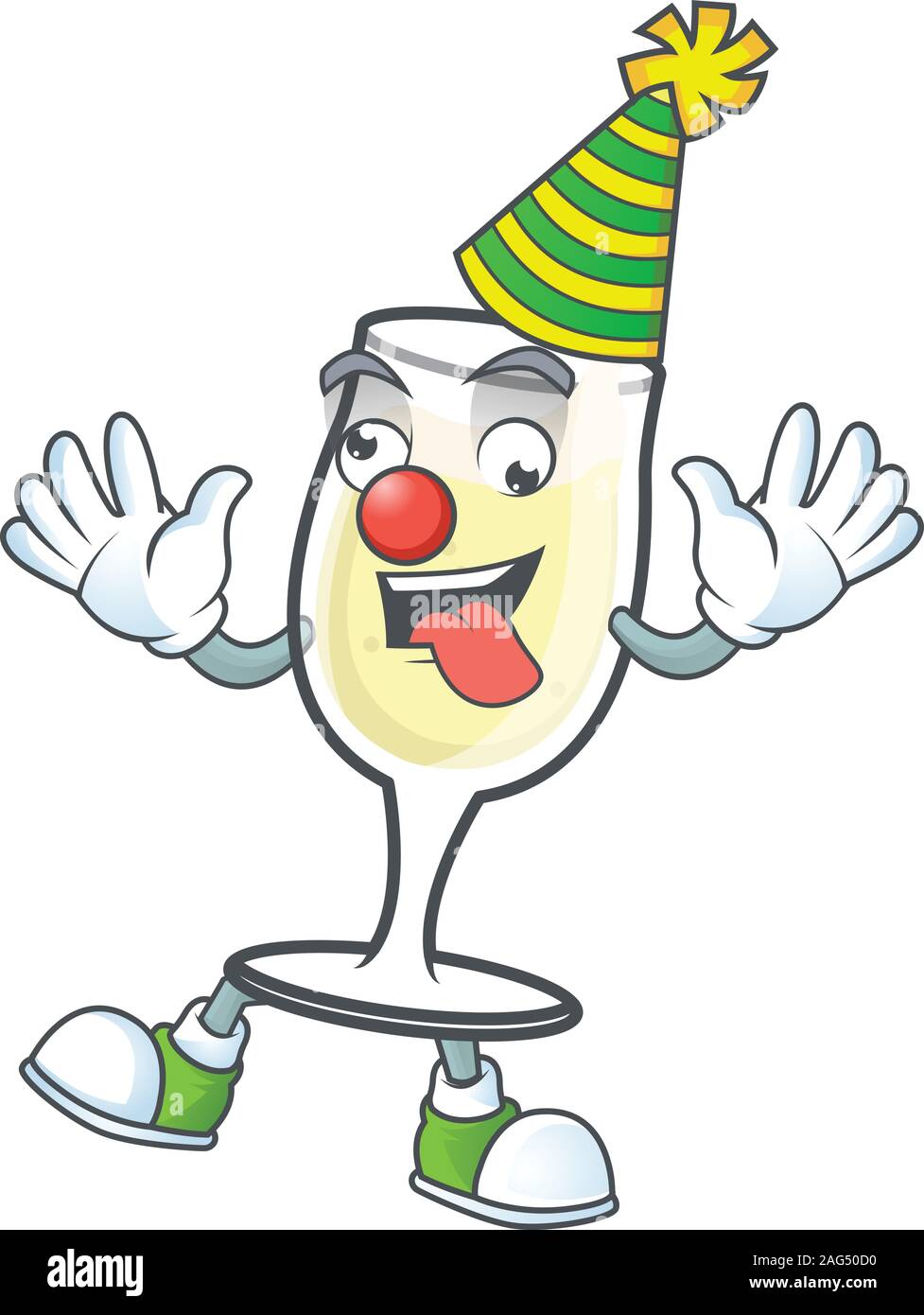Funny Clown champagne glass on cartoon character mascot design. Vector ...
