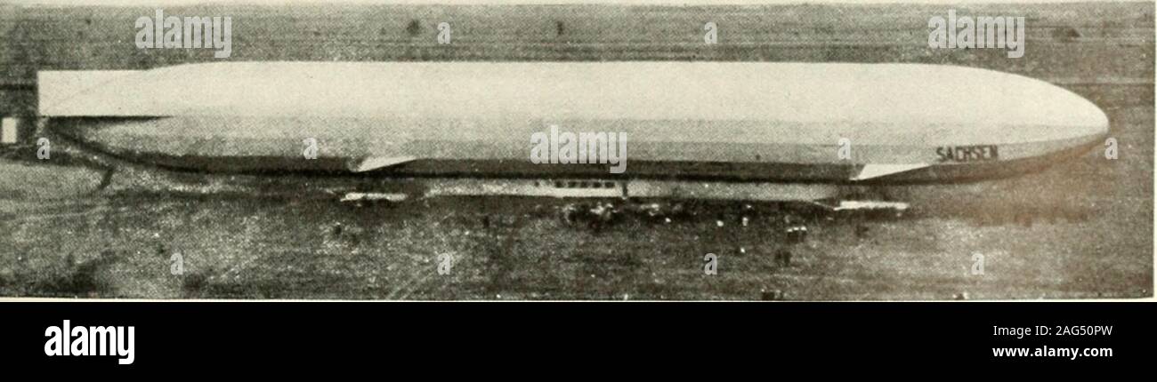 . The Great war. Zeppelin Victoria Luise riving over the Sachsen, which ...