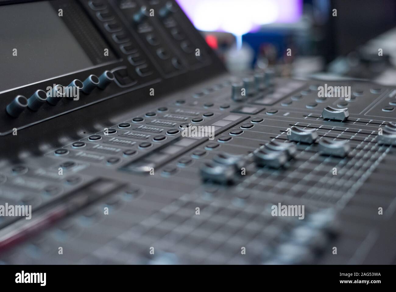 Audio sound mixer console. Audio mixer, music equipment. broadcasting ...