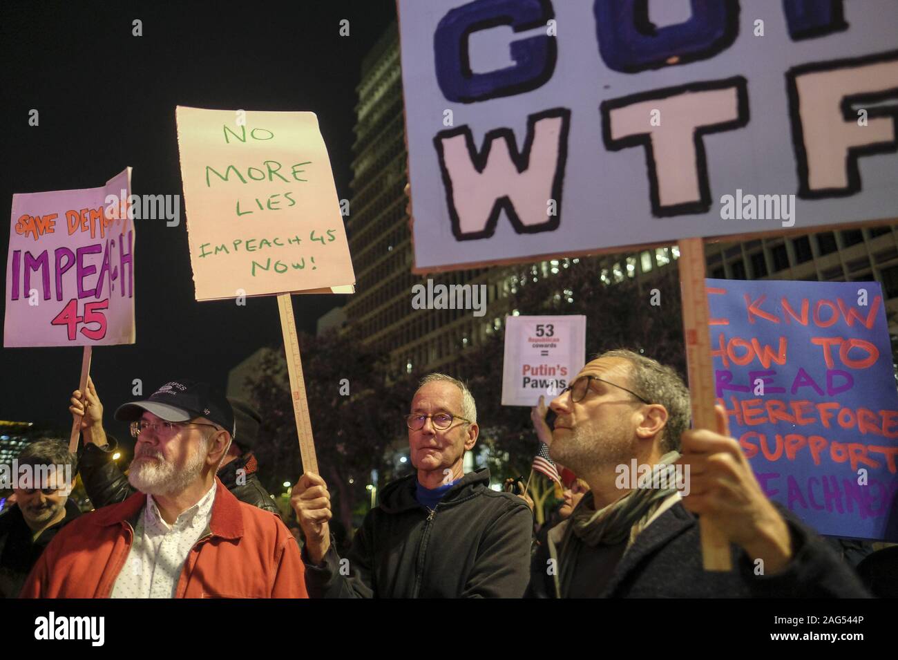 Los Angeles, California, USA. 17th Dec, 2019. An anti-President Donald ...