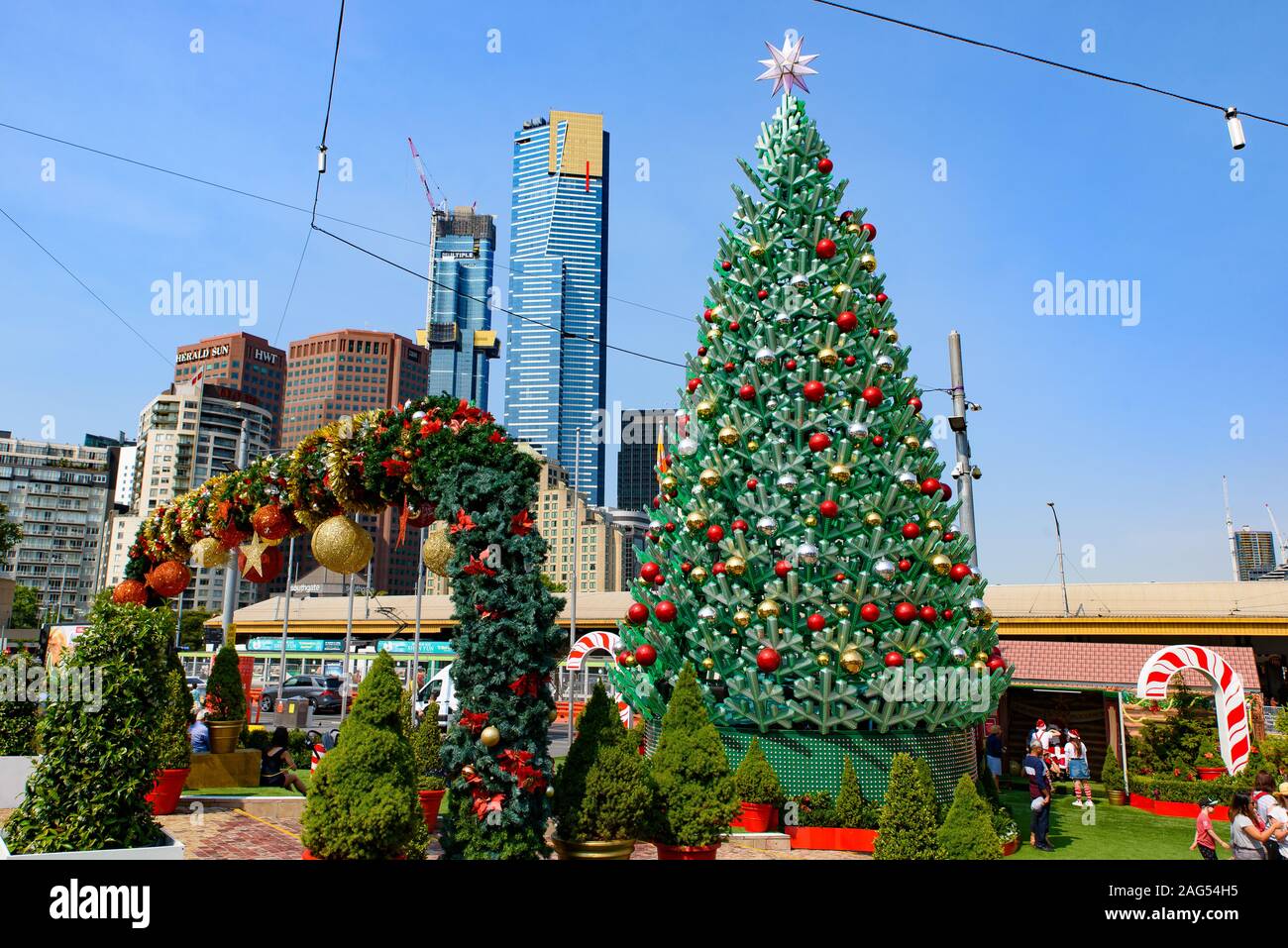 LED Christmas tree and decorations at Christmas Square at Federation ...