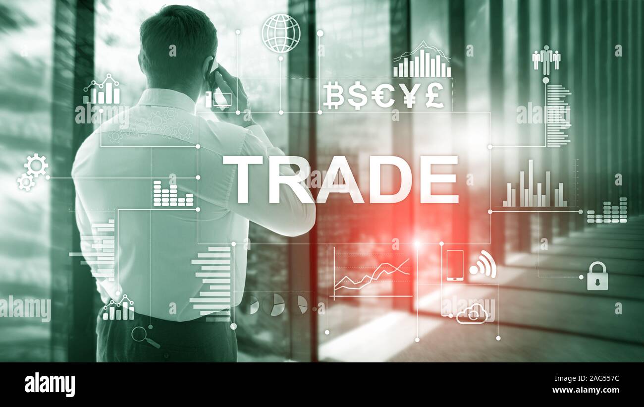 Stock trading candlestick chart and diagrams on blurred office center ...