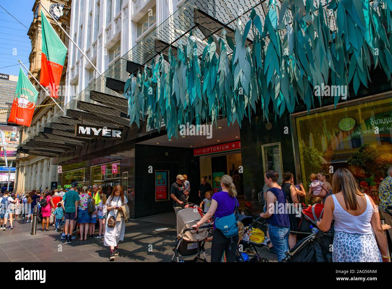 People Watching Myer Christmas Windows On Bourke Street Melbourne
