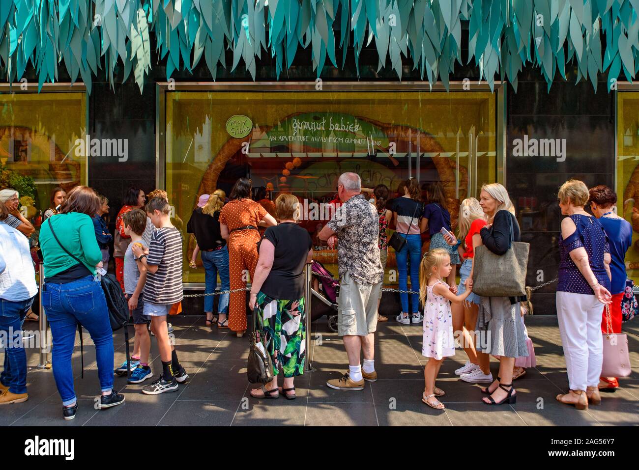 People Watching Myer Christmas Windows On Bourke Street Melbourne