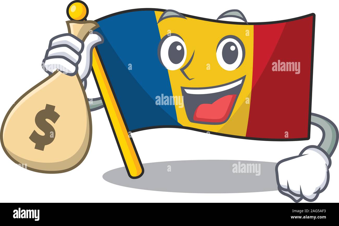 Smiley flag chad Scroll cartoon character with money bag Stock Vector ...
