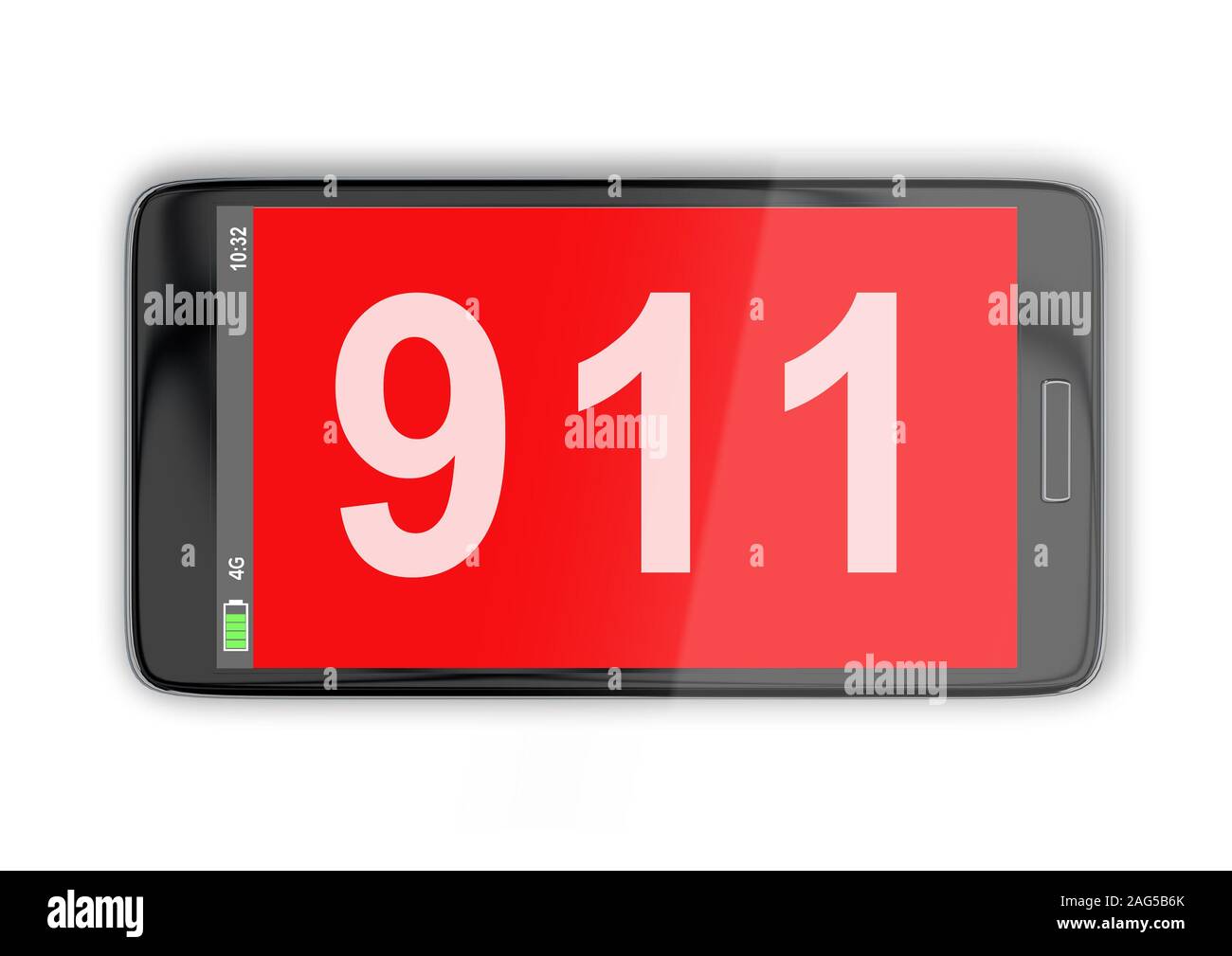 3D illustration of 911 title on cellular screen, isolated on white ...
