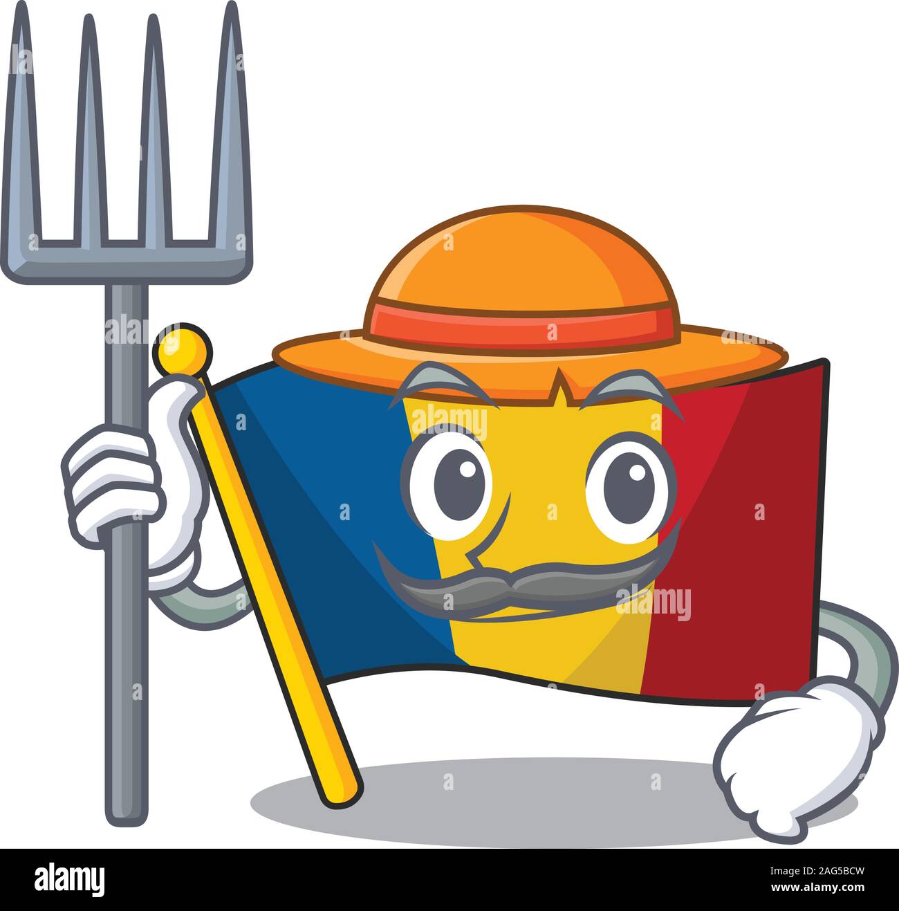 Happy Farmer flag chad Scroll cartoon character with hat and tools ...