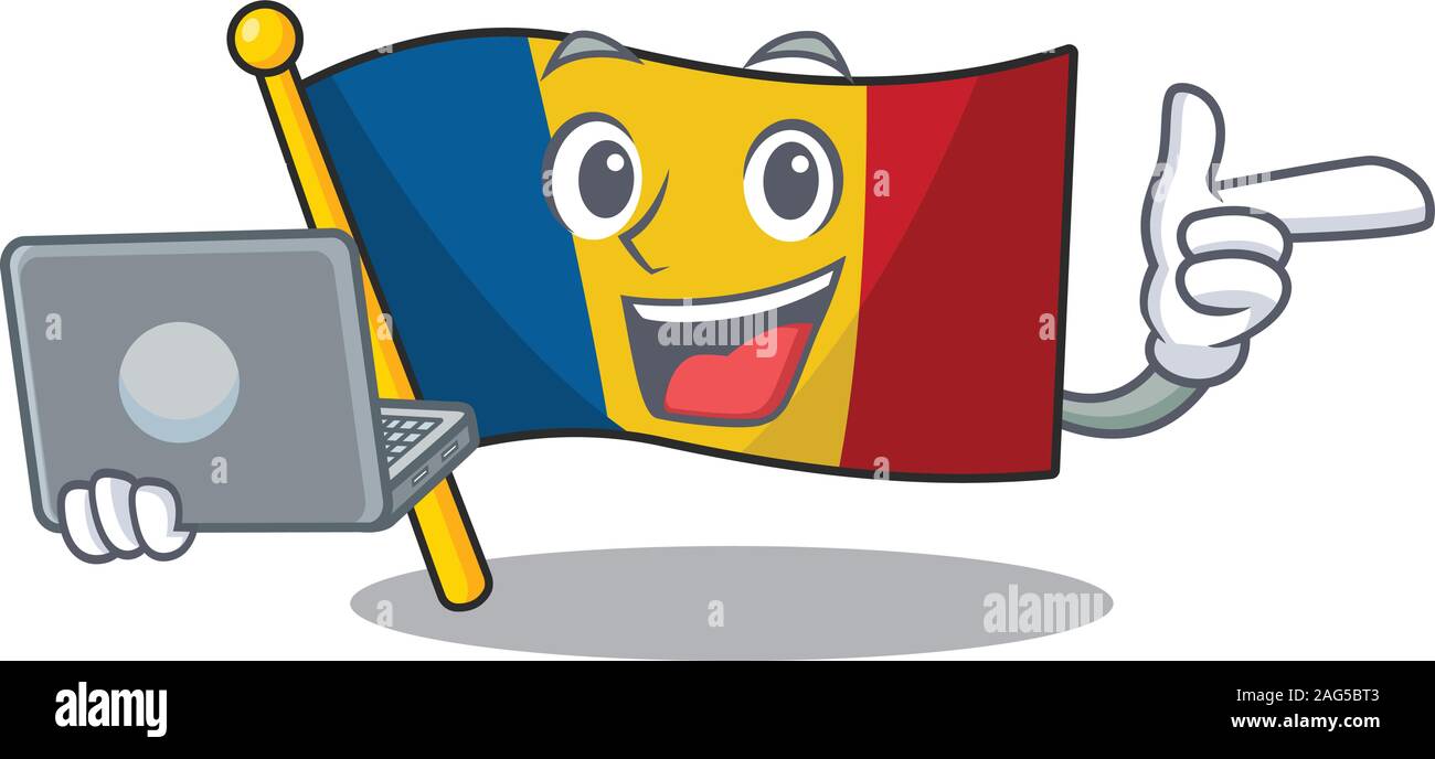 Cute and smart flag chad Scroll working with laptop Stock Vector Image ...