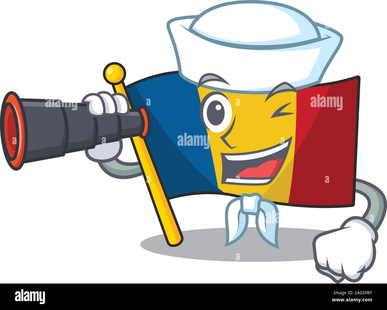 happy Sailor flag chad Scroll cartoon design with binocular Stock ...