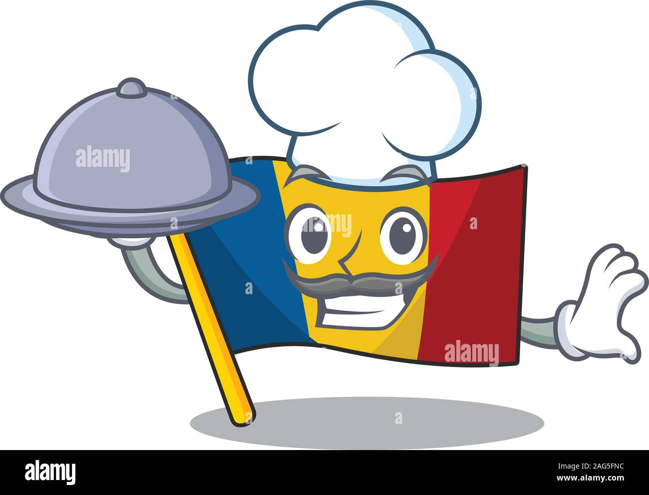 cartoon design flag chad Scroll as a Chef with food on tray Stock ...