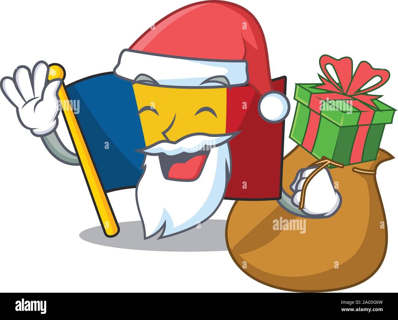 Santa flag chad Scroll Cartoon character design with box of gift Stock ...