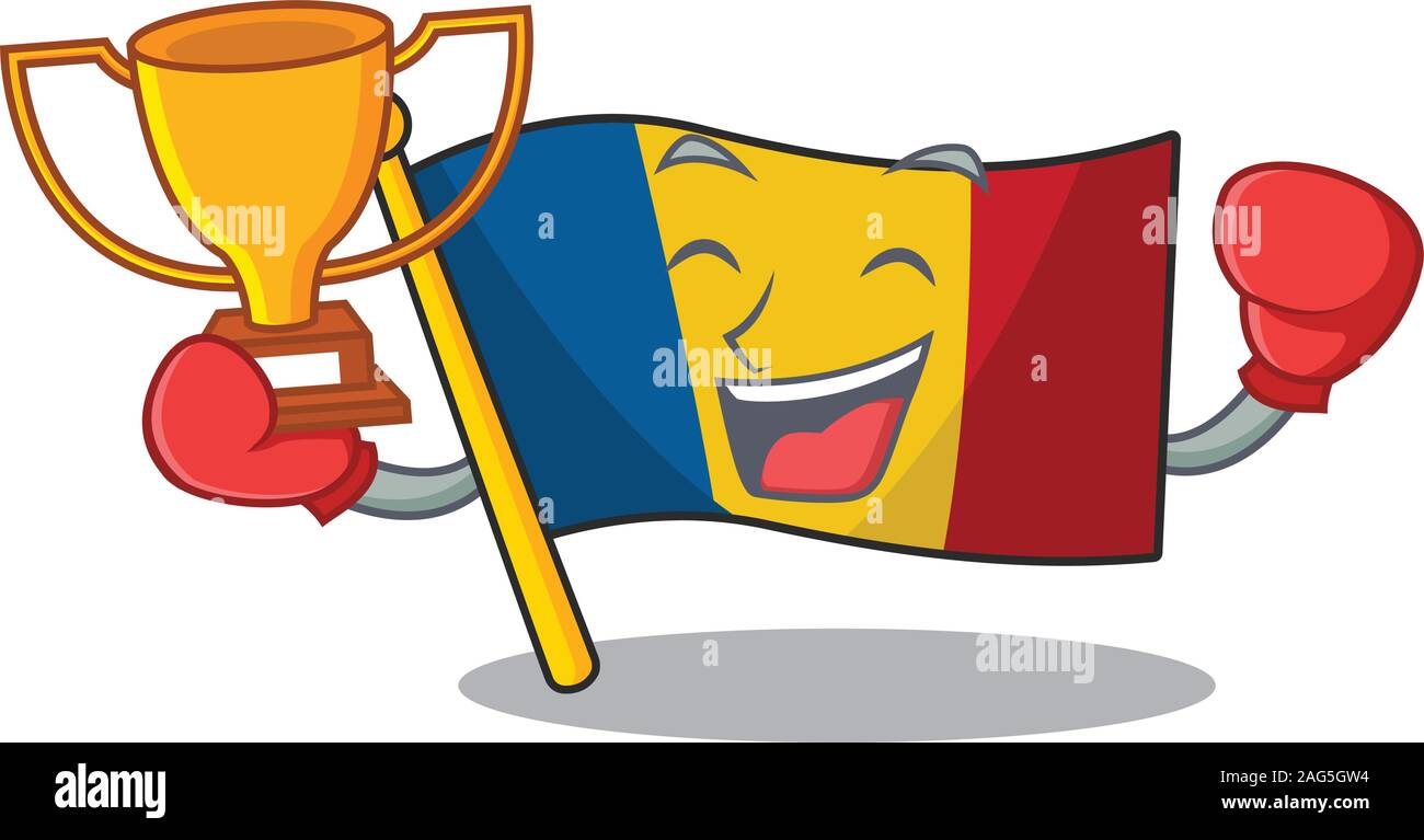 Super cool Boxing winner flag chad Scroll in mascot cartoon design ...