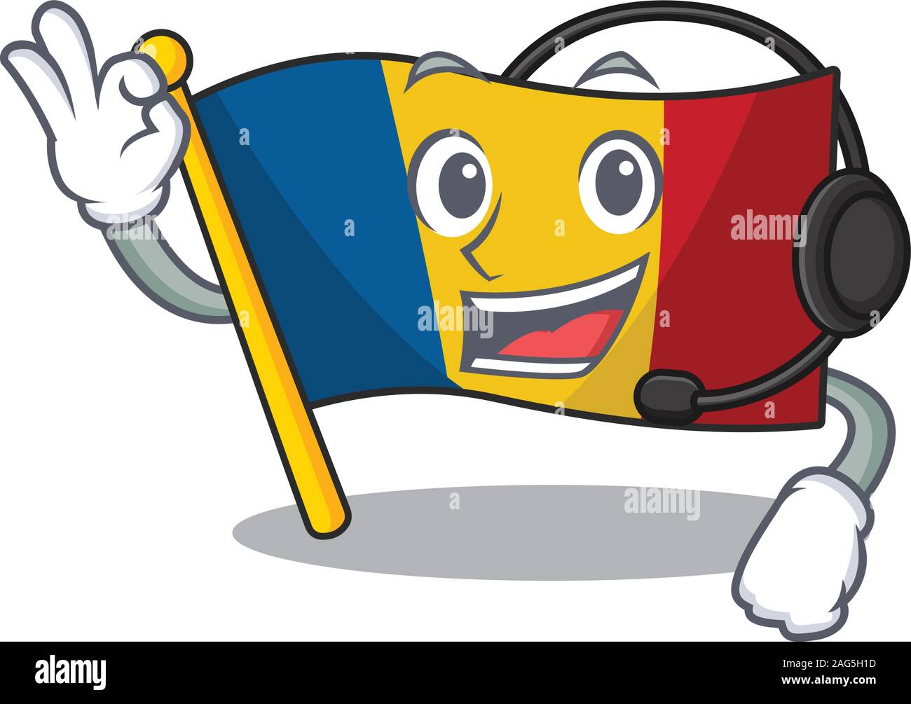 cute flag chad Scroll cartoon character design wearing headphone Stock ...