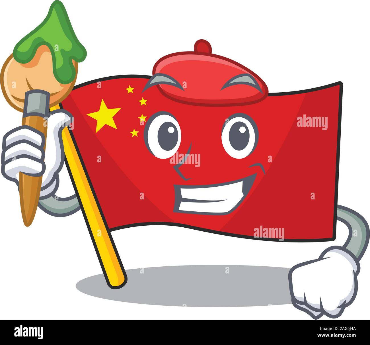 Funny flag china Scroll Artist cartoon character holding brush Stock ...