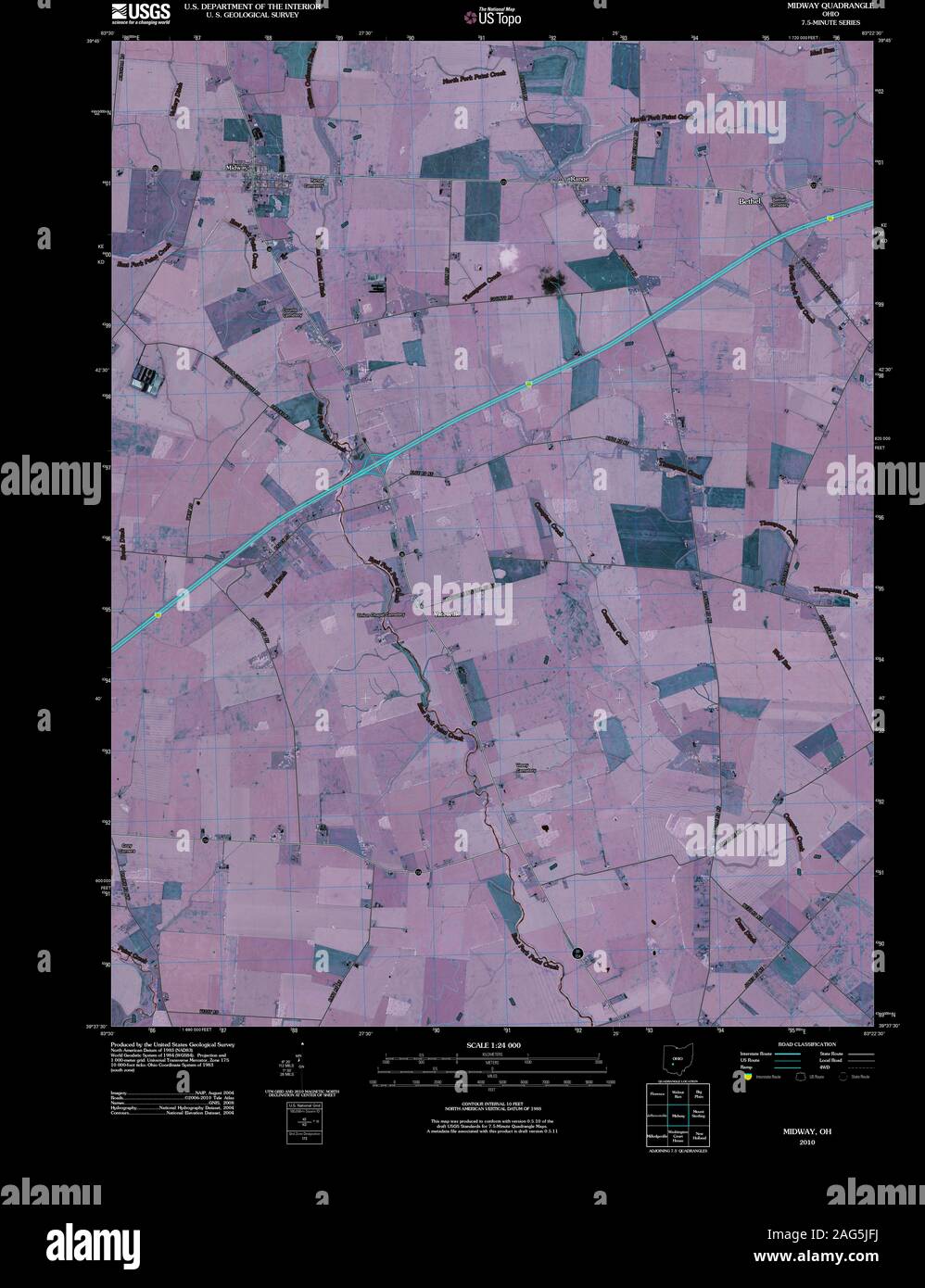 USGS TOPO Map Ohio OH Midway 20100722 TM Inverted Restoration Stock ...