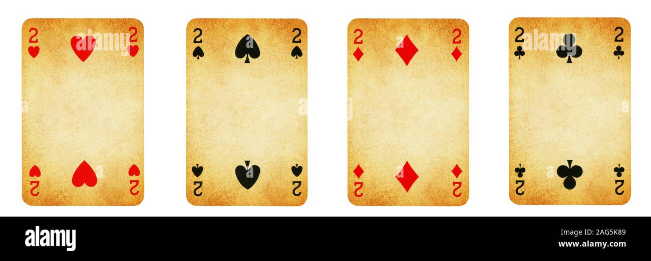 Four Playing Cards Isolated on White Background, Showing Two from Each ...