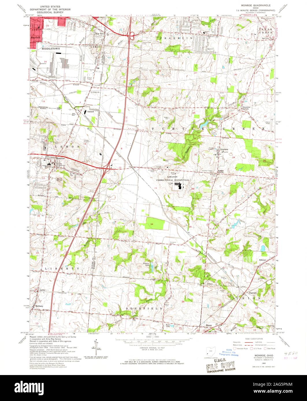 USGS TOPO Map Ohio OH Monroe 227929 1965 24000 Restoration Stock Photo ...