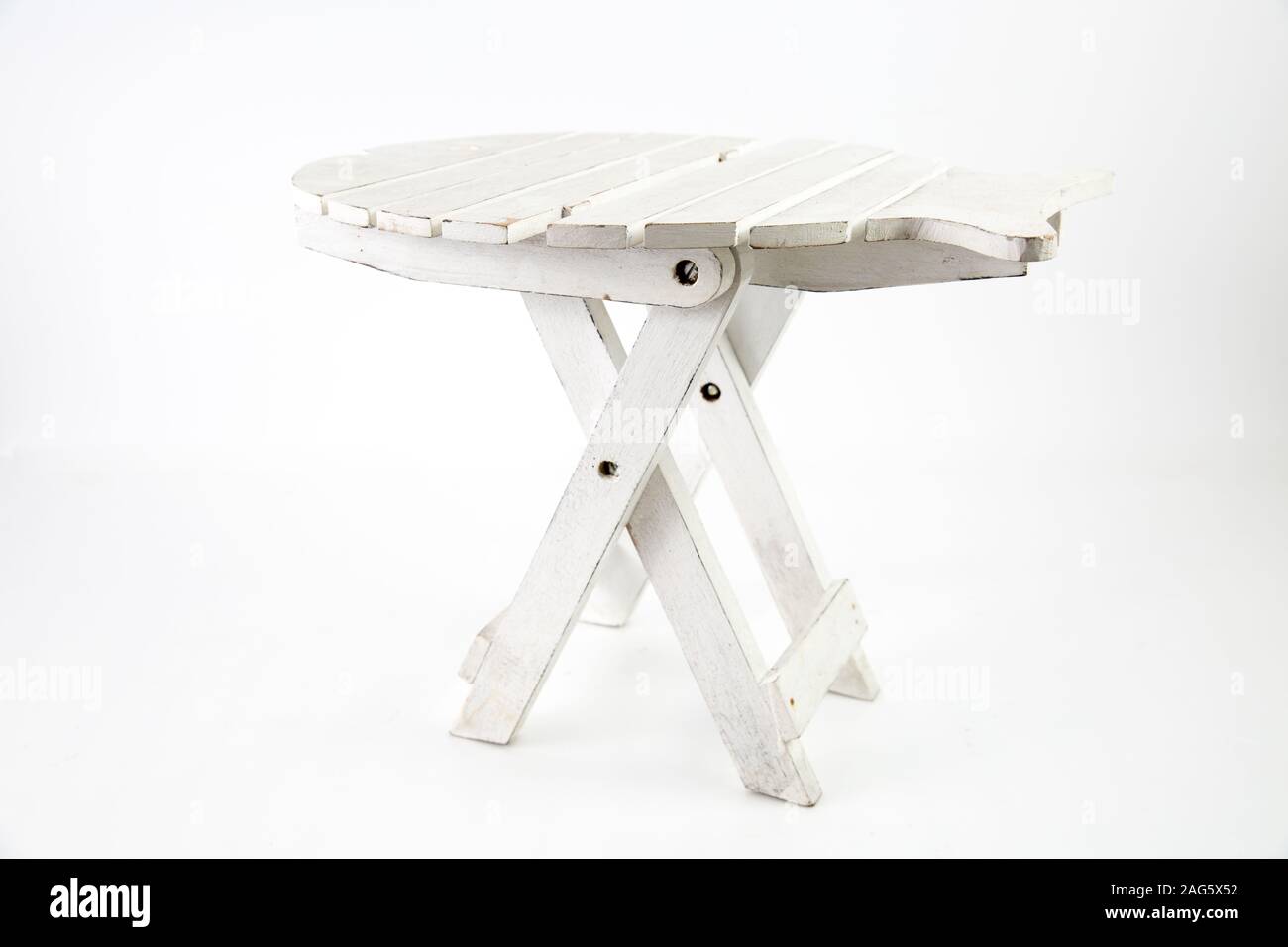 Wooden white outdoor table isolated on a white background Stock Photo ...