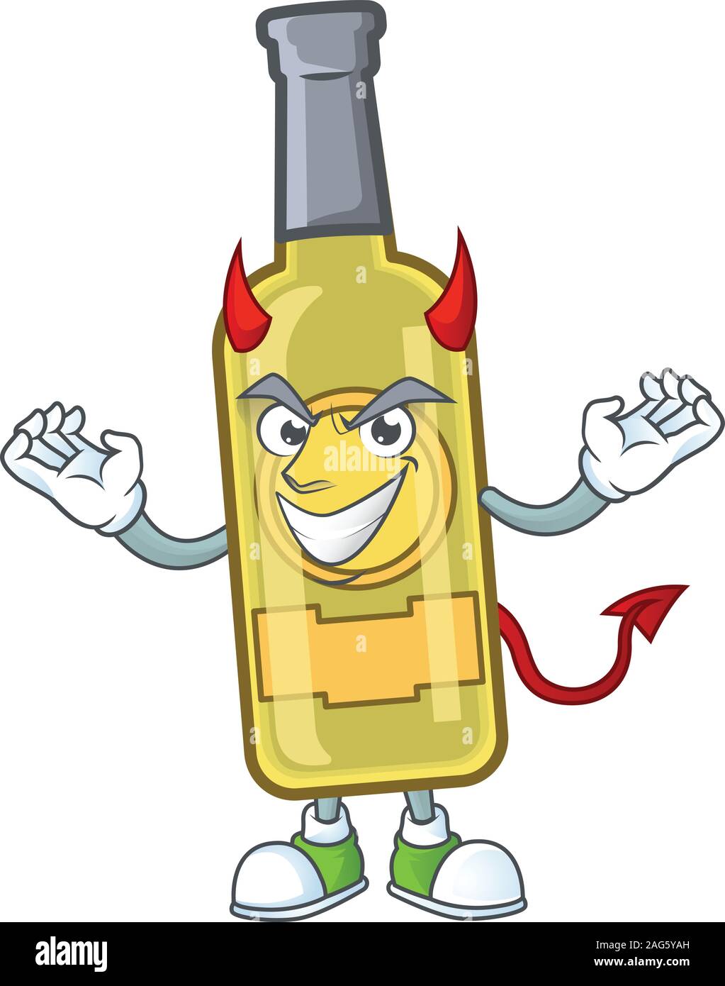 Picture of champagne yellow bottle as a Devil cartoon mascot Stock ...