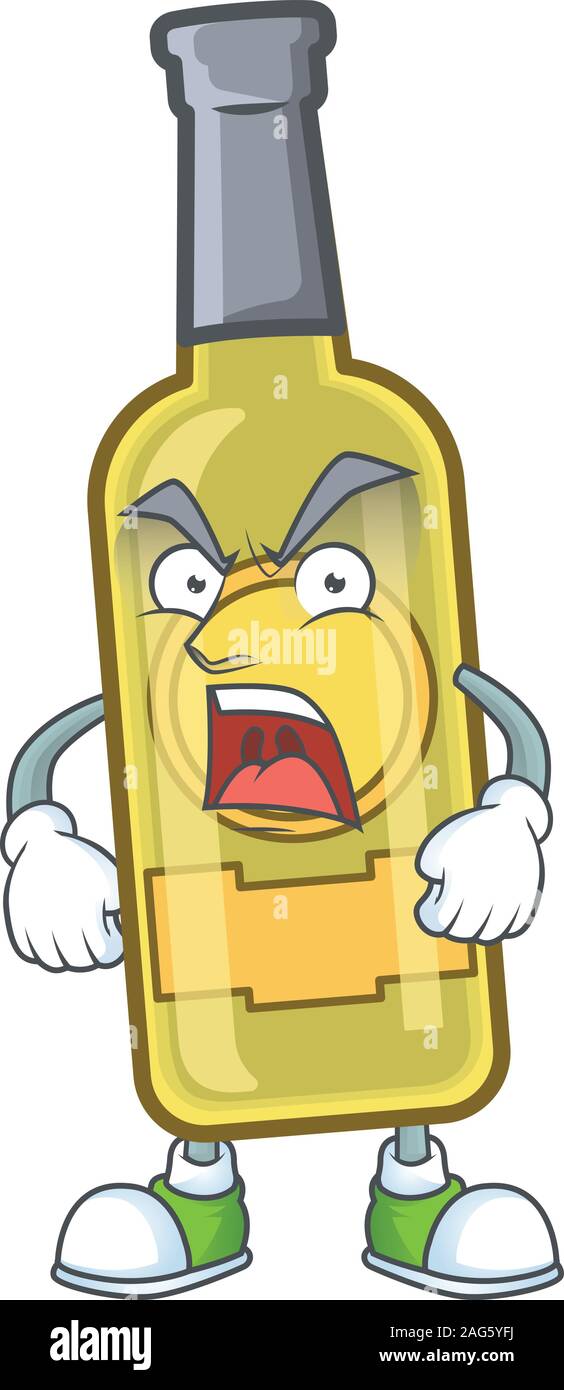 angry face of champagne yellow bottle cartoon character style Stock ...