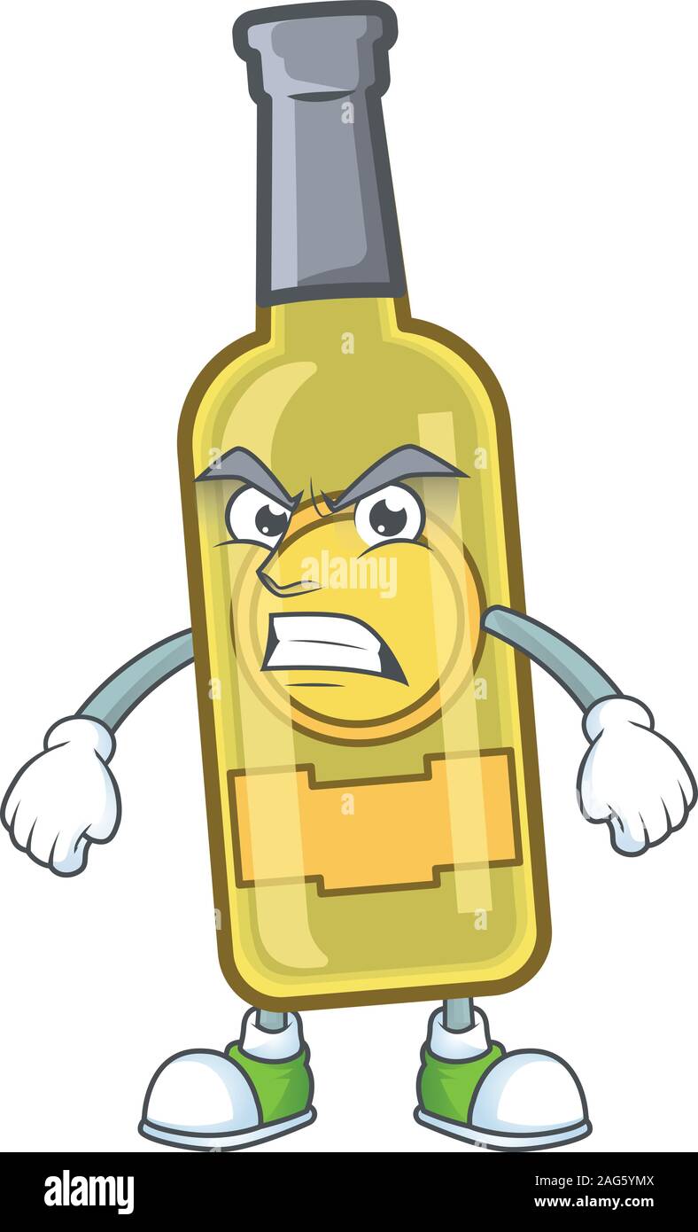 Picture of champagne yellow bottle cartoon character with angry face ...