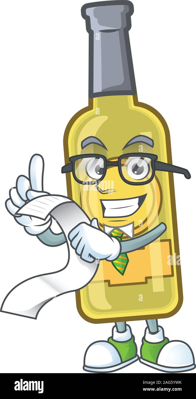 Funny face champagne yellow bottle cartoon with menu ready to serve ...